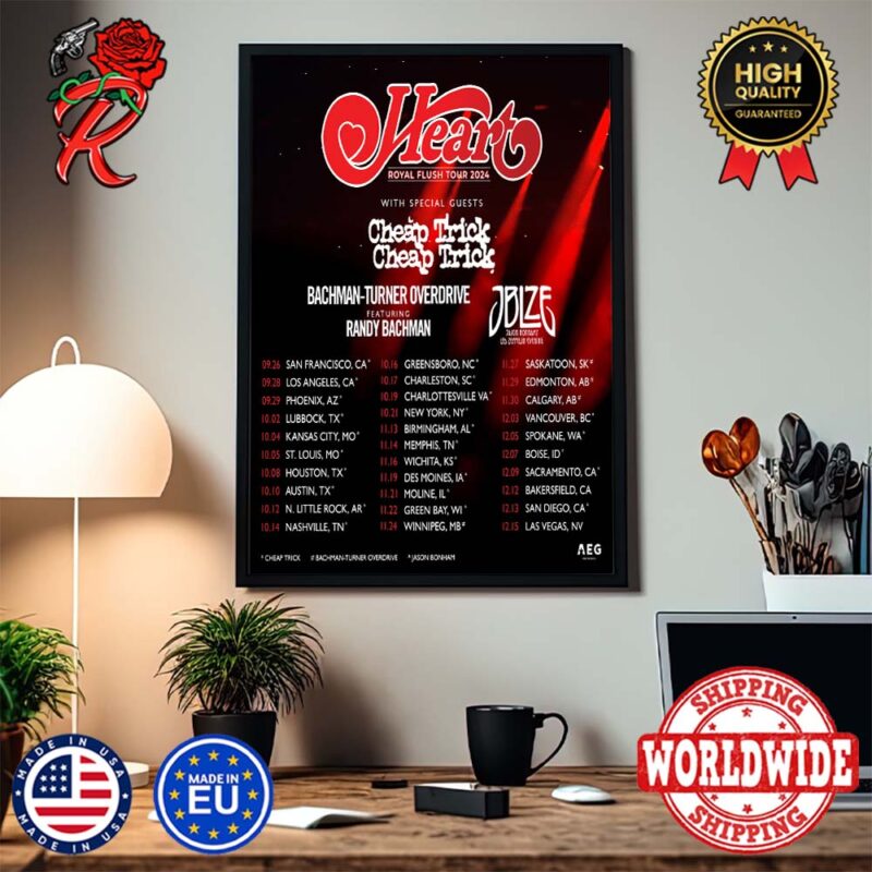 Heart Royal Flush Tour 2024 Tour Dates Poster Canvas - Reverholic