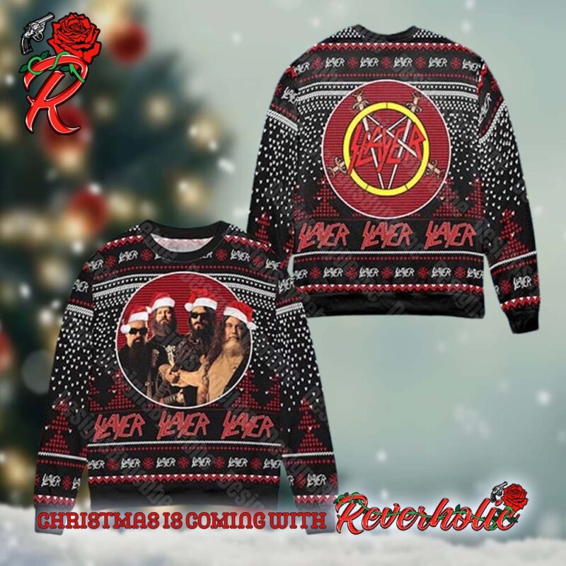 Slayer Band Members With Santa Hat 2024 Xmas Ugly Sweater For Holiday ...