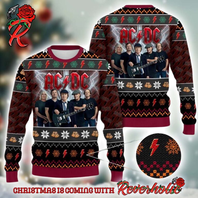 ACDC Band Members Photo Snowflakes And Thunder Logo Pattern Knitted ...