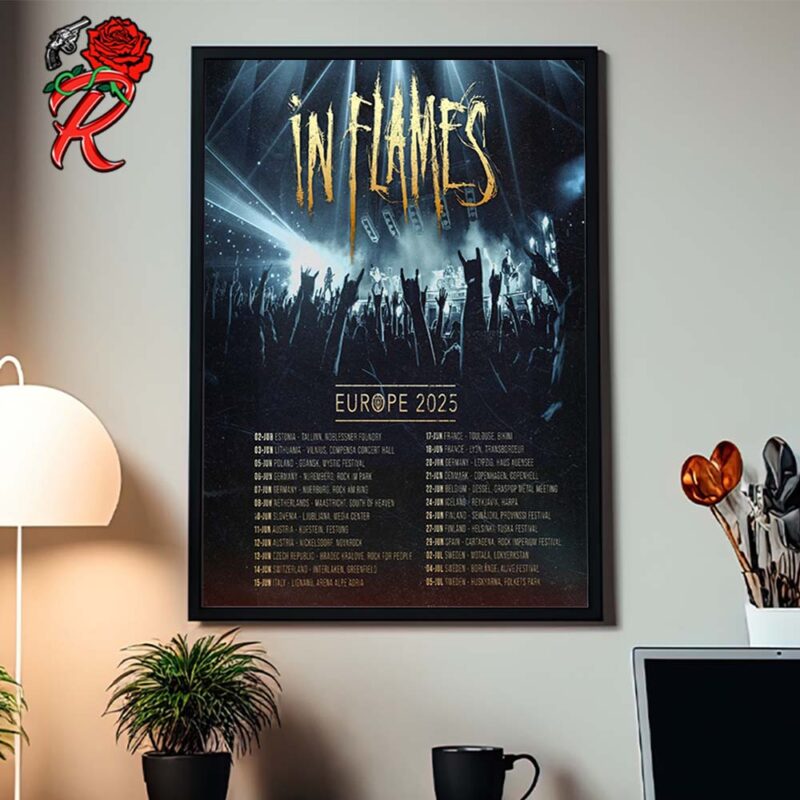 In Flames Europe Tour 2025 Tour Date List Home Decor Poster Canvas ...
